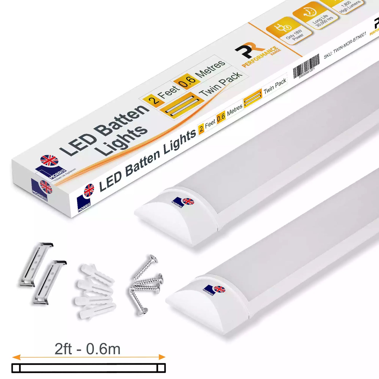 Morris Slimline LED Tube Lights 2ft | 2ft LED Tube Light | MorrisDirect ...